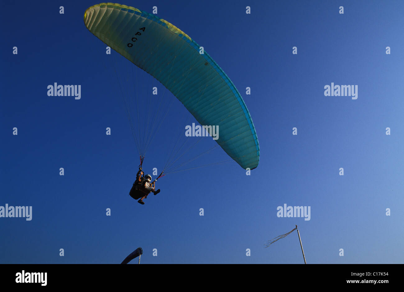 Spain, Basque country, the biscayan coast, paraglider flight above the ...