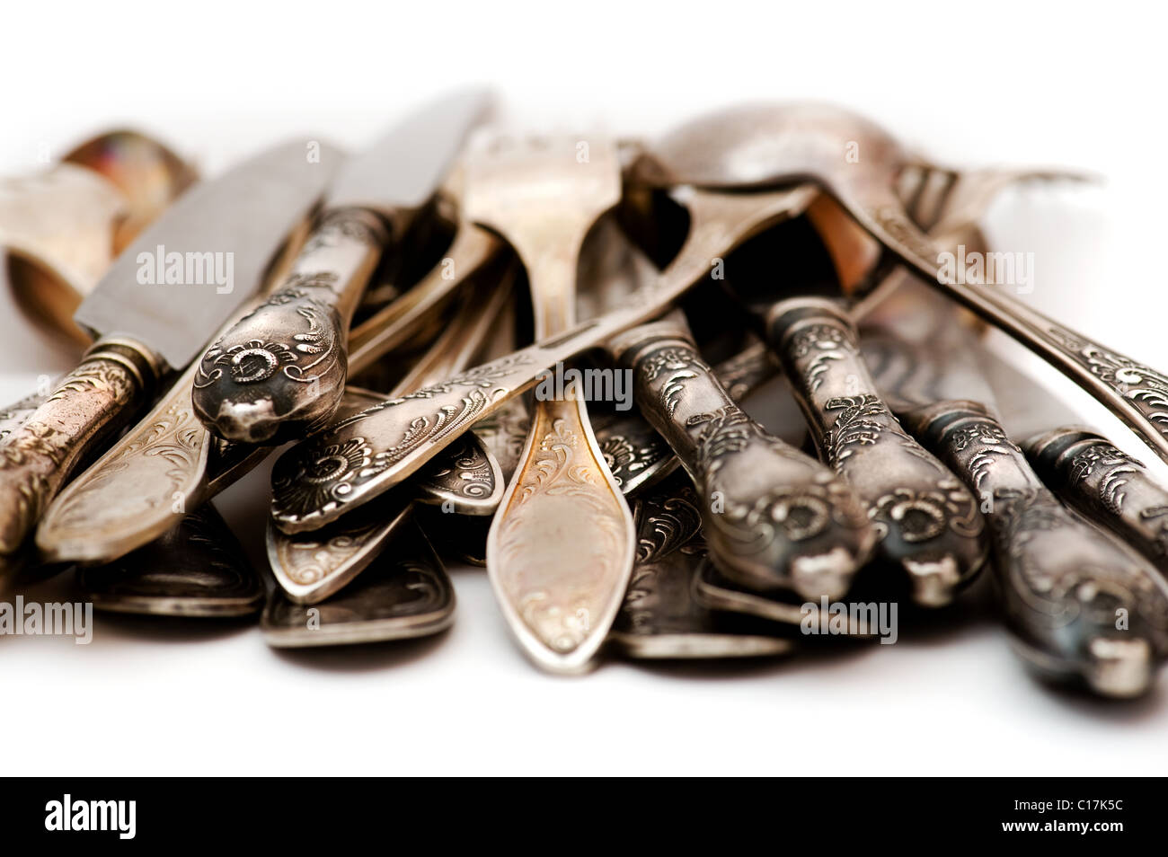 object on white - vintage silver spoon Stock Photo - Alamy