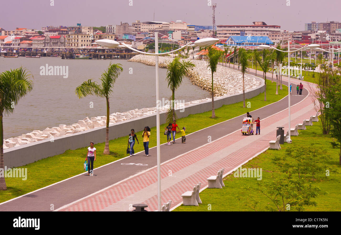 PANAMA CITY, PANAMA - Pedestrian walkway in park on Balboa Avenue on ...
