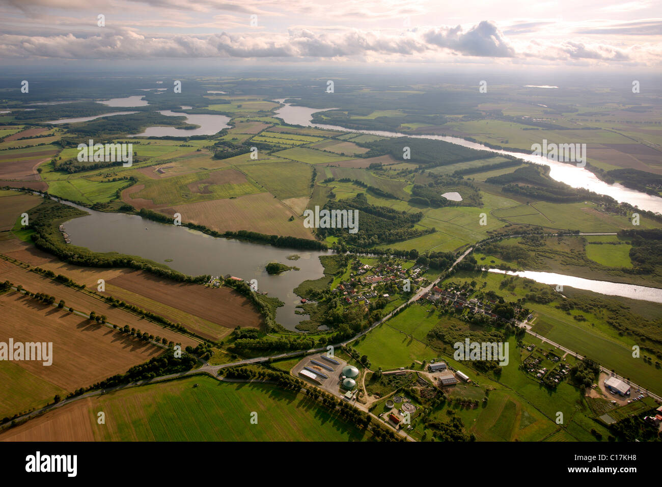 Aerial photograph, Mueritz, River Elde, Sumpf Lake, Lake Kleine Mueritz ...