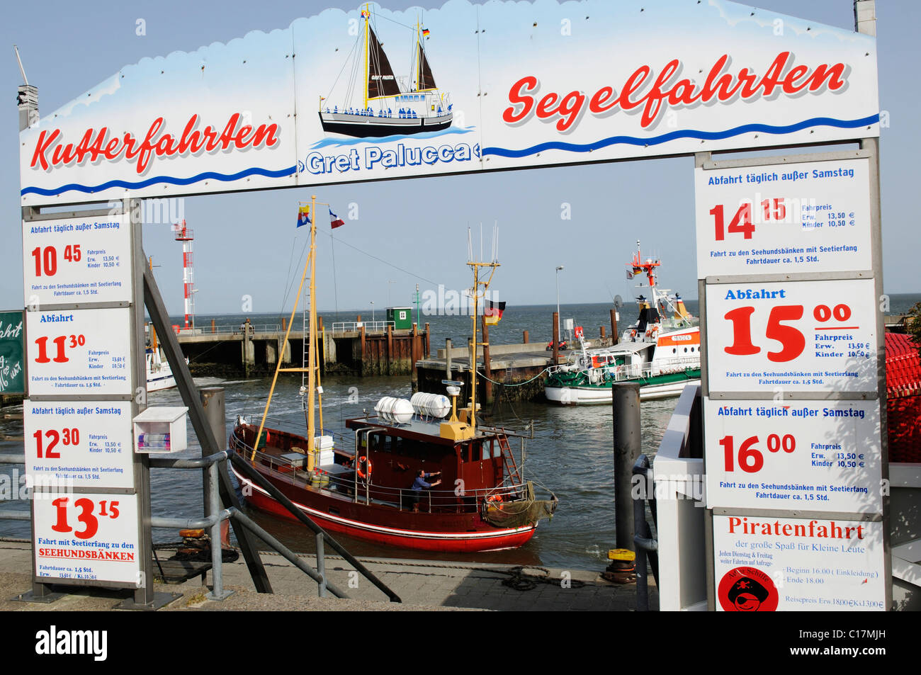 Advertising for cutter tours in the harbour of List, Sylt, North Frisia ...
