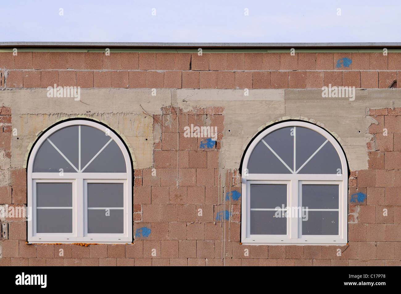 Raw brickwork with newly built in round arch windows, insulated glazing ...