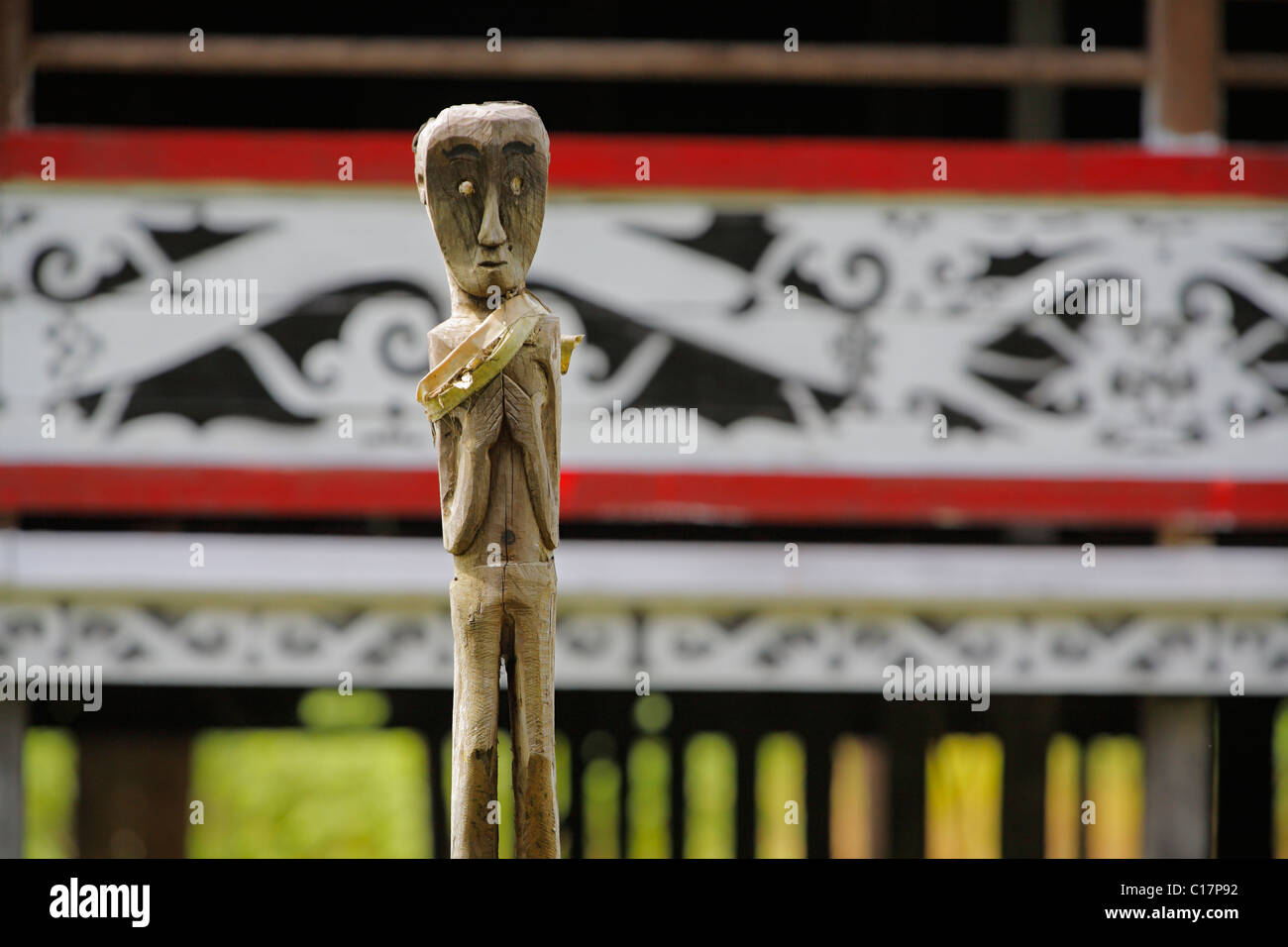 Dayak Statue, house guardian, Punan Dayak traditional longhouse, Kapuas ...