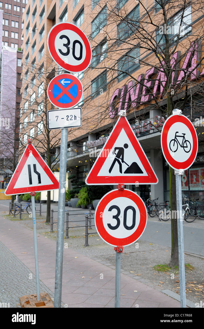 Many traffic signs in one spot, traffic sign clutter, Germany, Europe ...