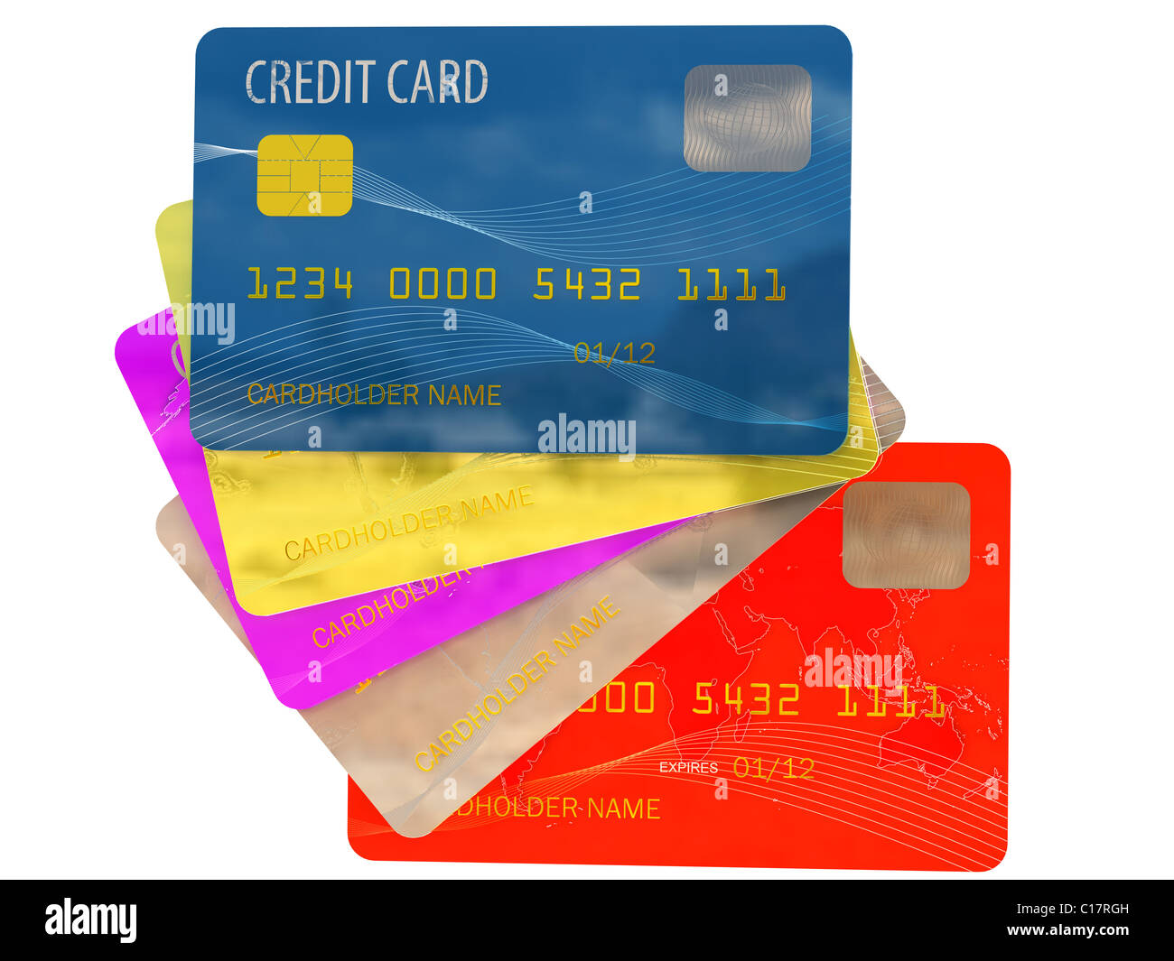 Bunch of colorful credit cards close up on white background Stock Photo ...