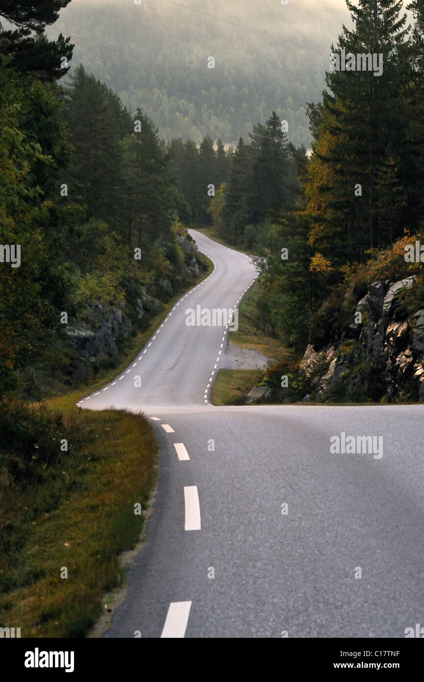 Winding road in the norwegian mountains, Notodden Norway Stock Photo ...