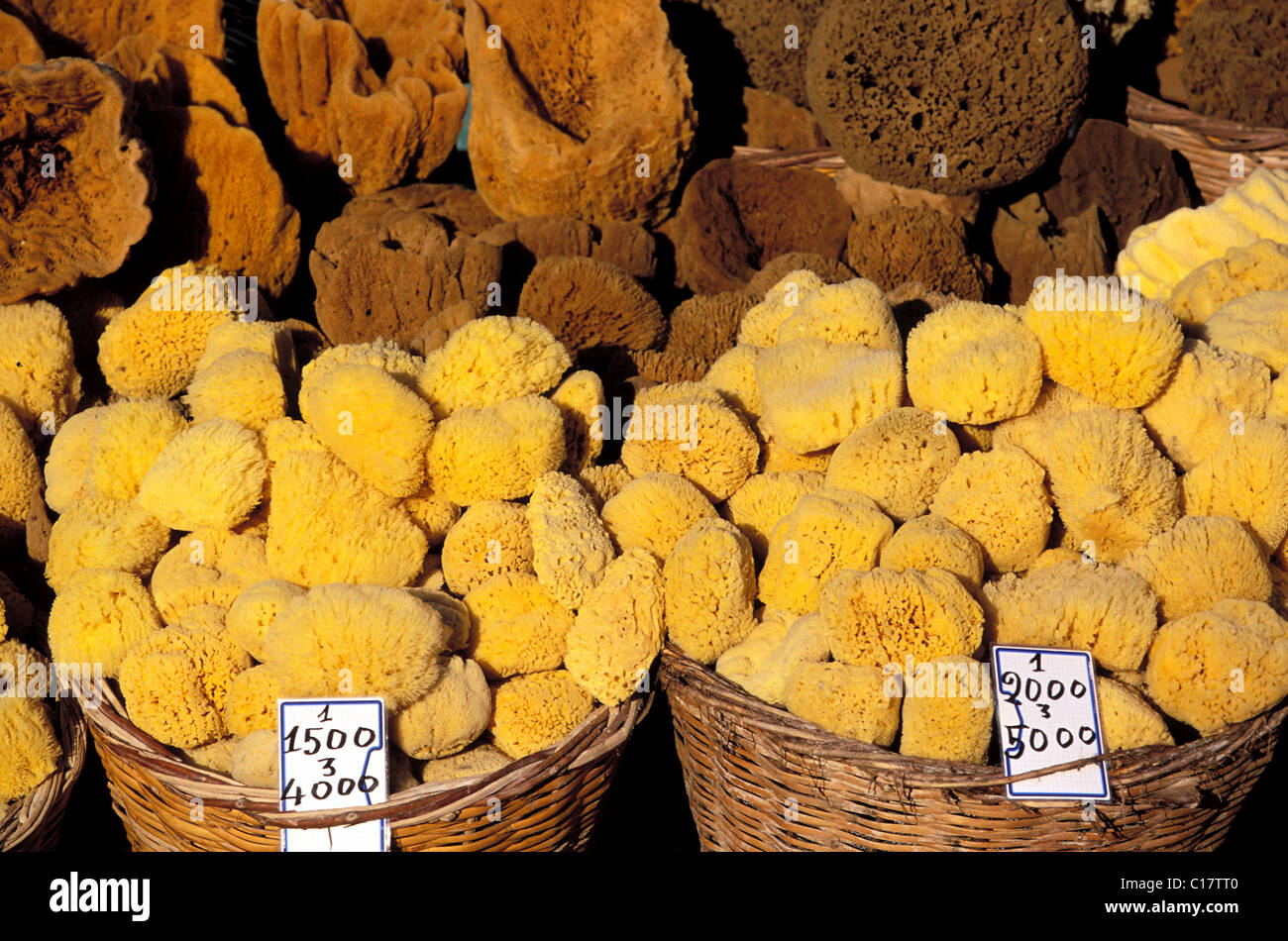 Greece, Dodecanese Islands, Rhodes Island, display of sponges Stock ...