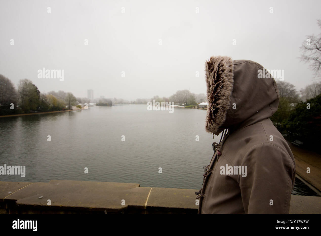 Lone individual standing by the Serpentine Lake in London Stock Photo ...