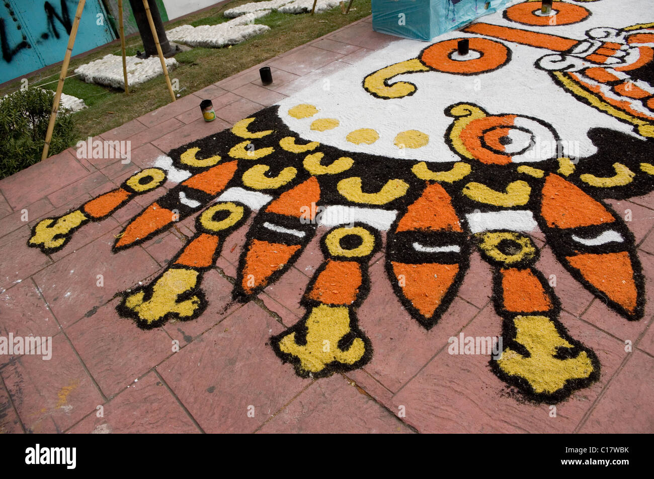 Detail of a prehispanic like day of the dead altar made with colored ...