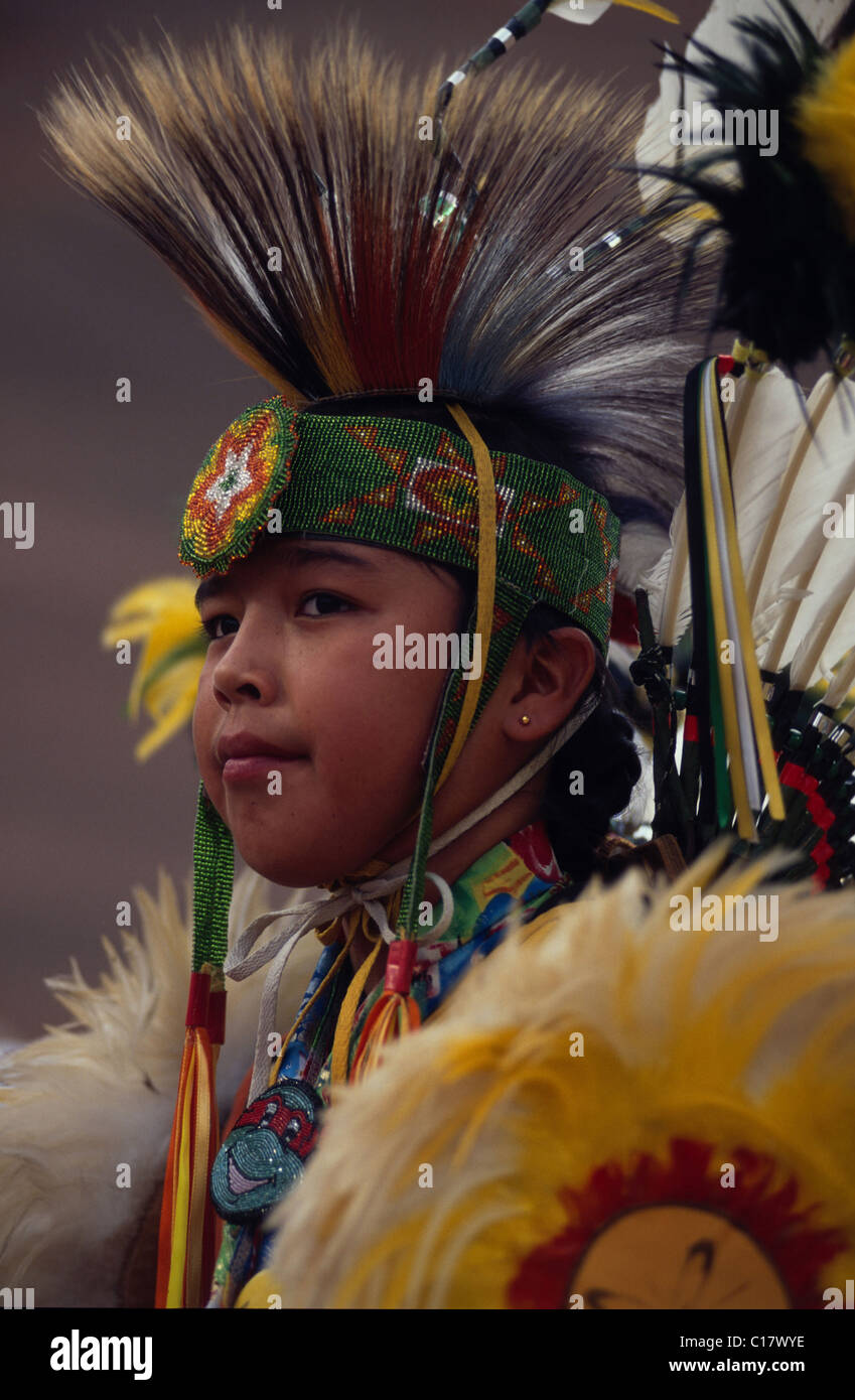 United States, New Mexico, Navajo Nation, Navajo child during a Pow Wow ...