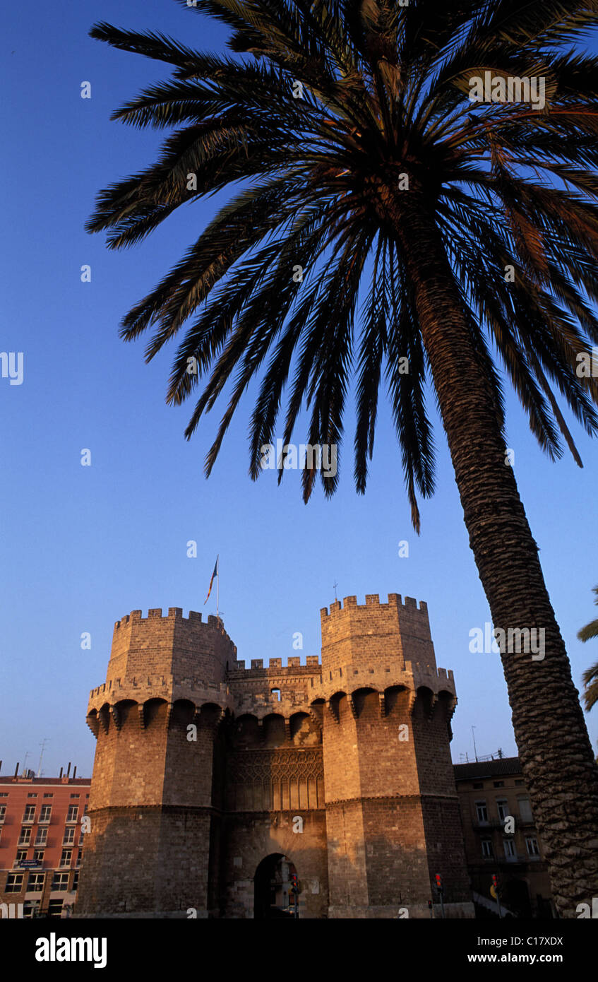 Spain, Valencia, Serranos towers, ancient gate of the high wall of the ...