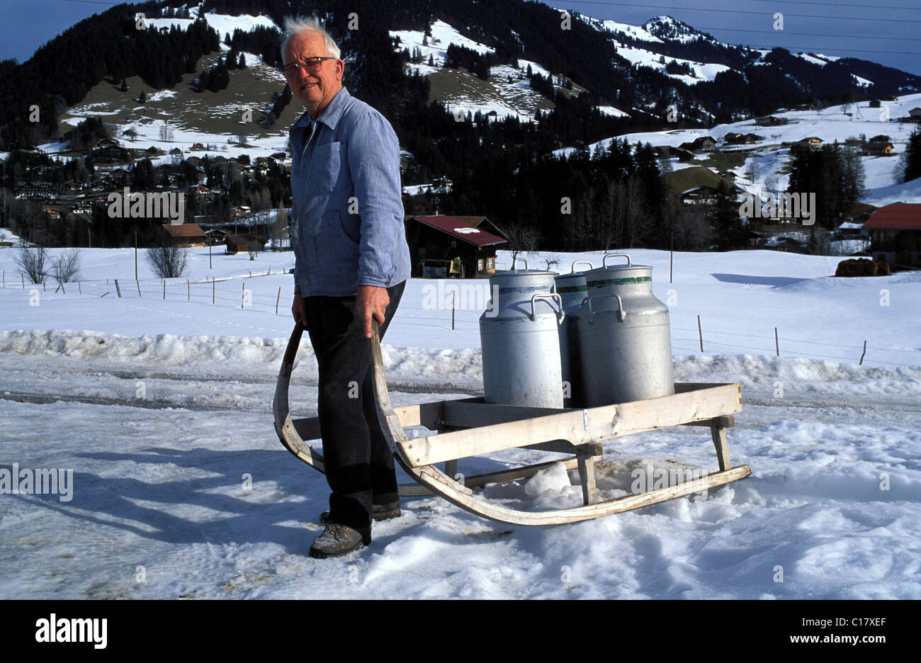 Switzerland, region of Bern (Bernese Oberland), Saanenland, farmer ...