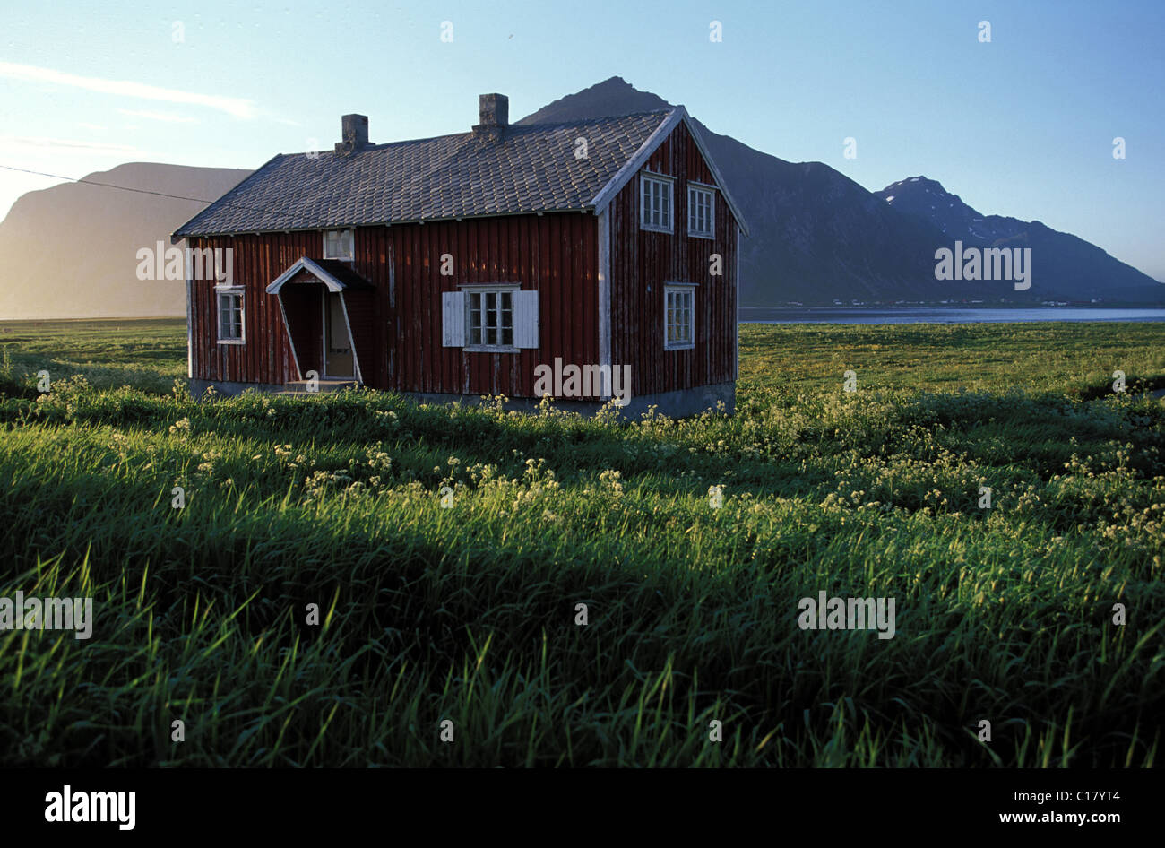 Norway, Lofoten Islands, house in the village of Flakstad Stock Photo ...