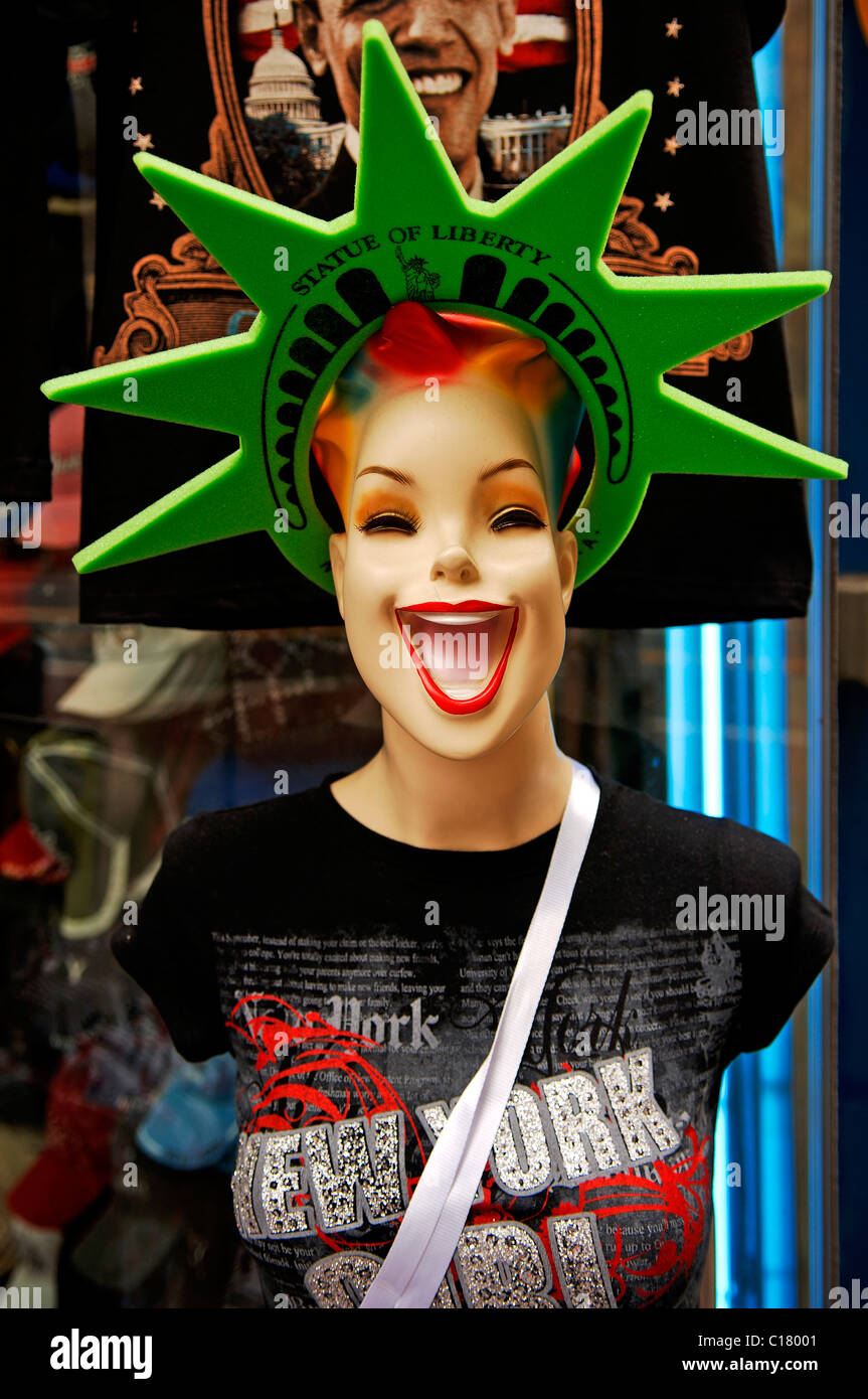 Laughing female window display dummy with star wreath, Statue of ...