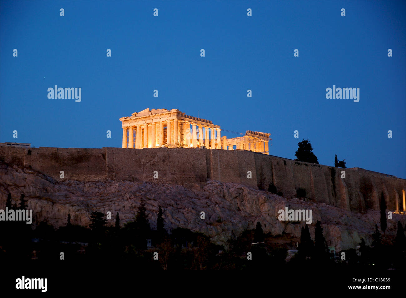 The Acropolis Athens dusk floodlit Stock Photo - Alamy