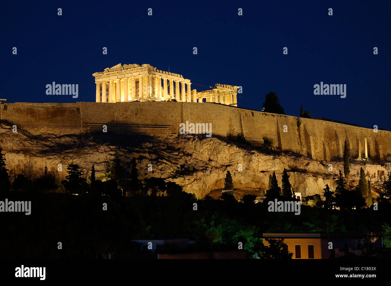 The Acropolis Athens dusk floodlit Stock Photo - Alamy