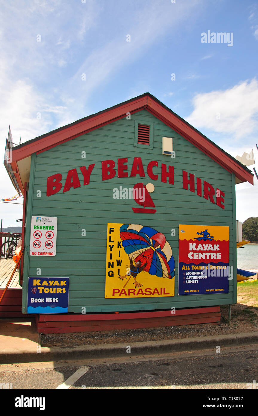 Bay Beach hire shop, Paihia, Bay of Islands, Northland Region, North ...