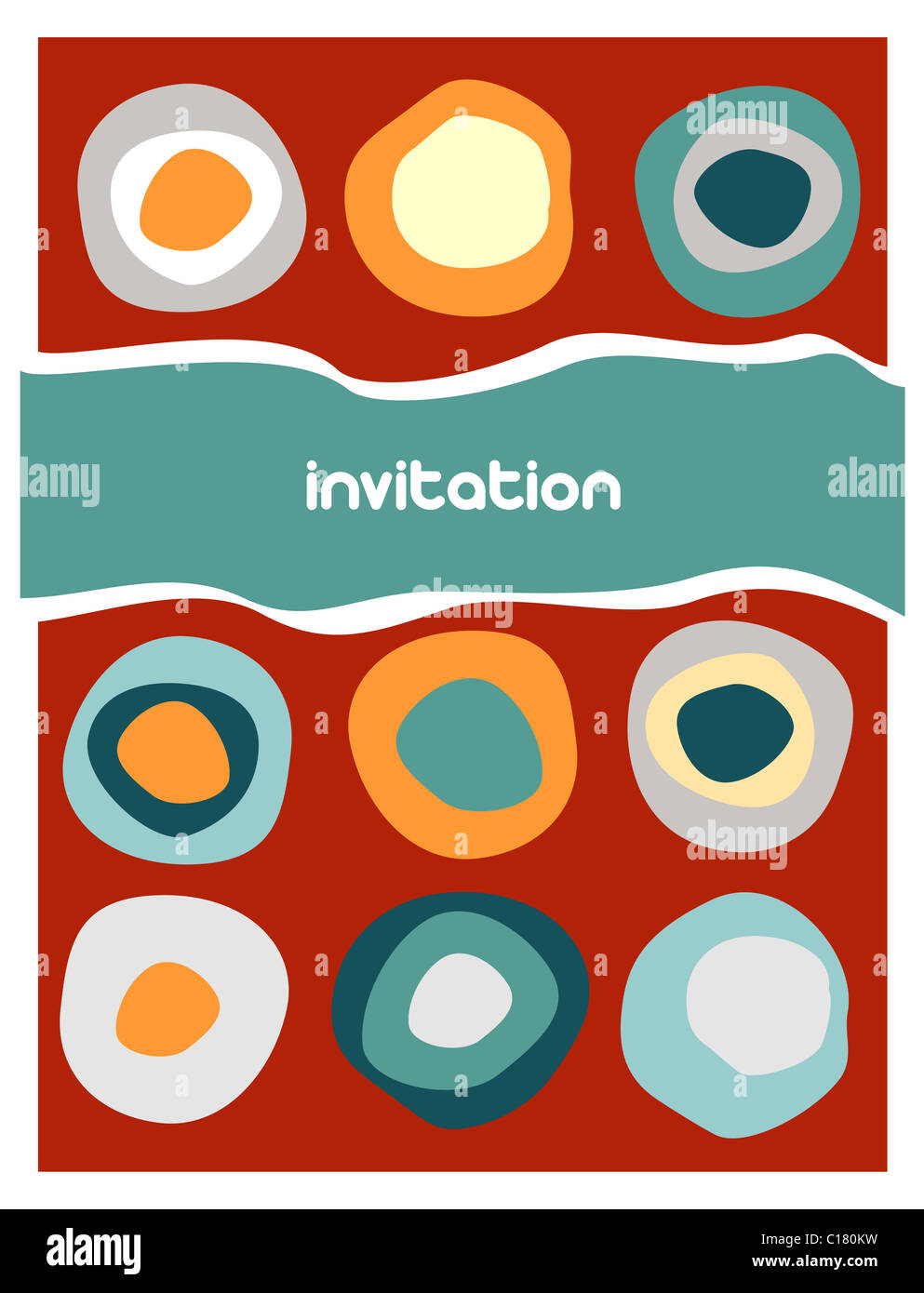 Colorful circles pattern on red background. Retro style. Usable as ...