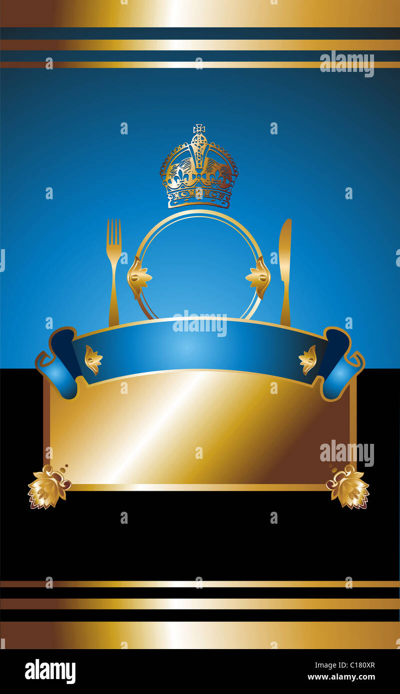 illustration on black and blue background for food industry, menu ...