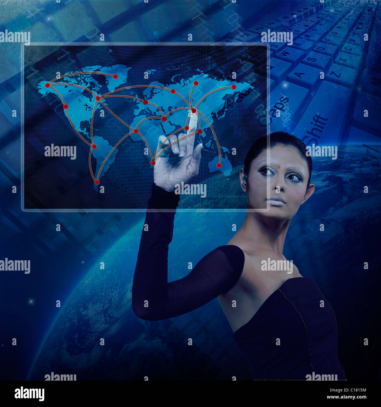 Businesswoman using a virtual screen Stock Photo - Alamy