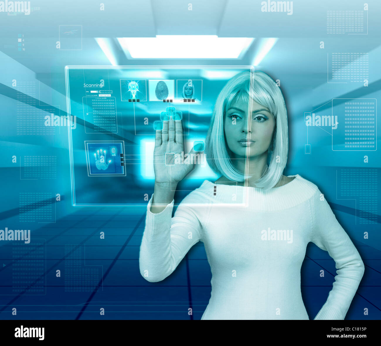 Woman using biometrics system Stock Photo - Alamy