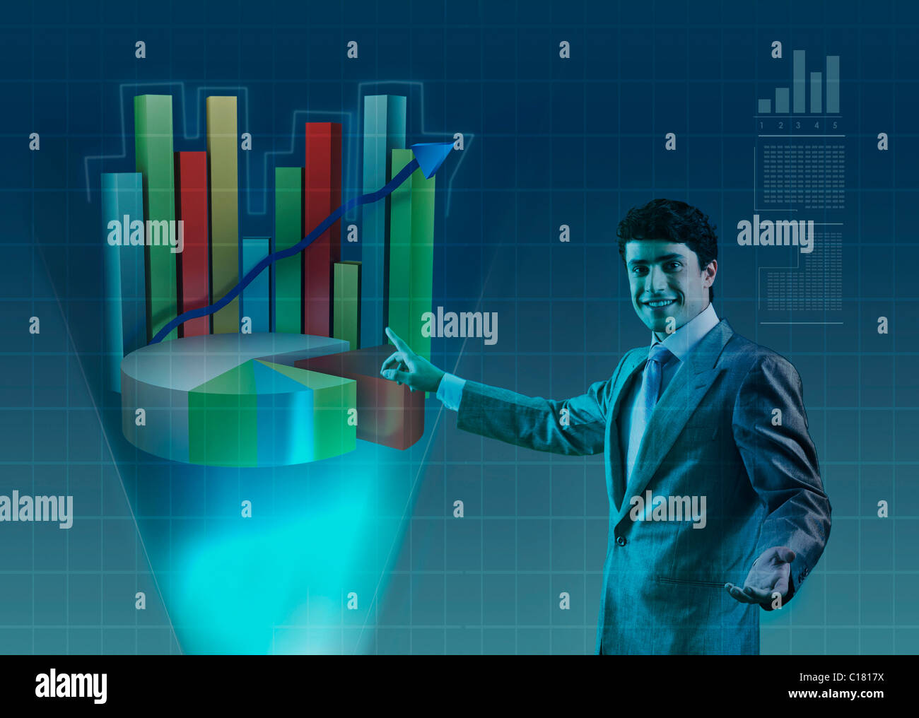 Businessman pointing at a bar graph Stock Photo - Alamy