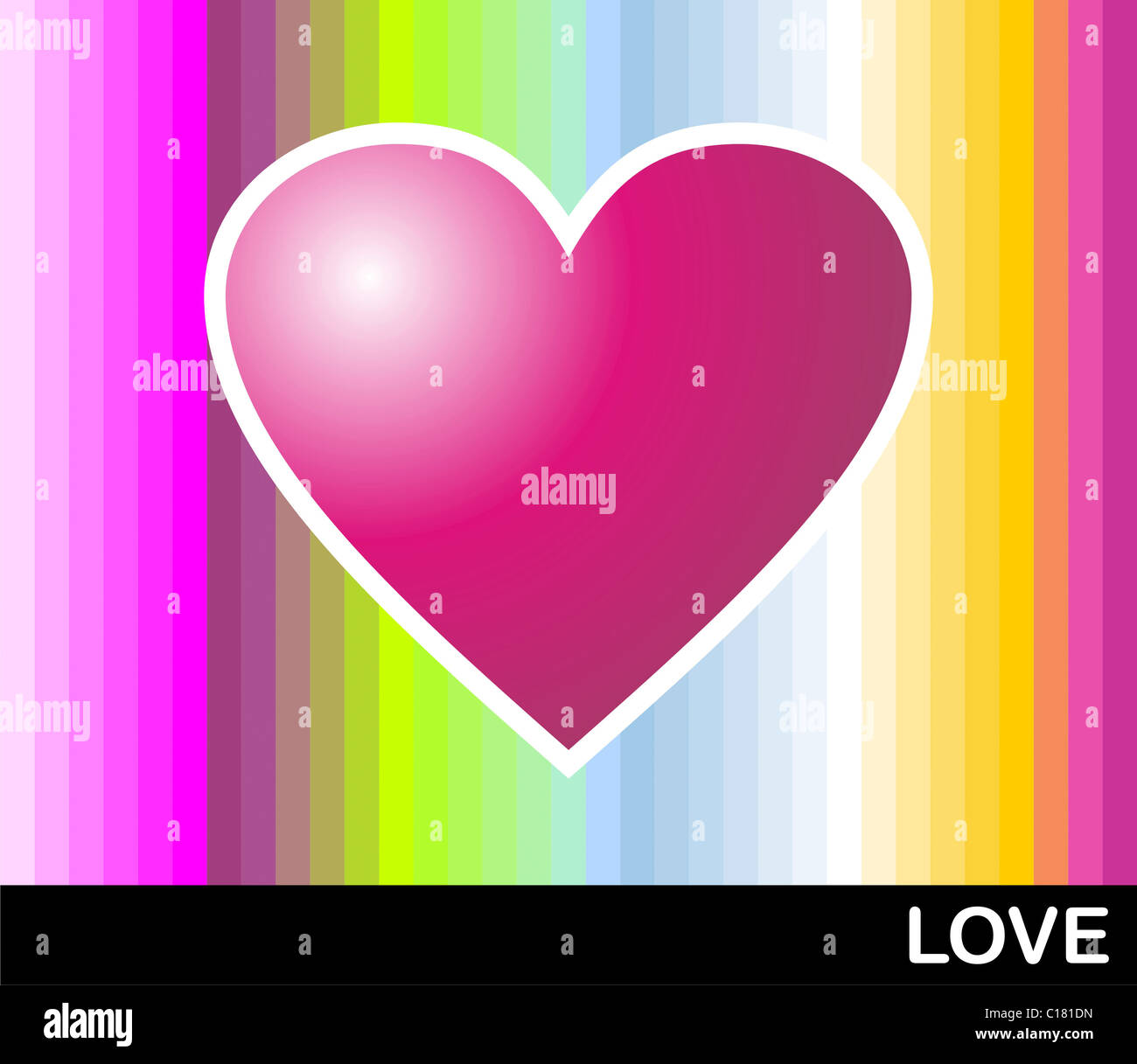 Bright pink heart with colored banded background. Vector format ...