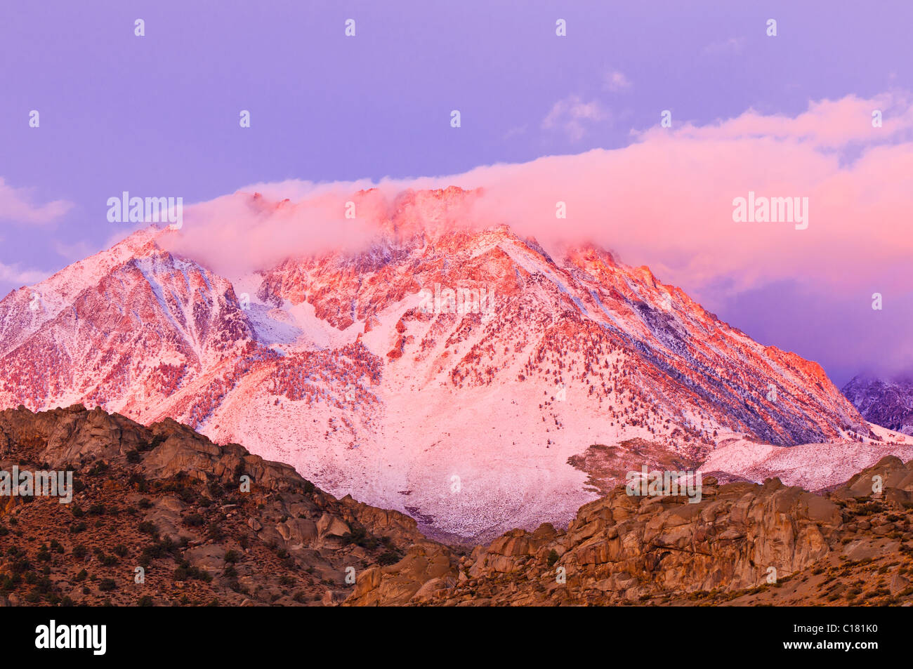 Dawn light on the Sierra crest from Buttermilk Country, Inyo National ...