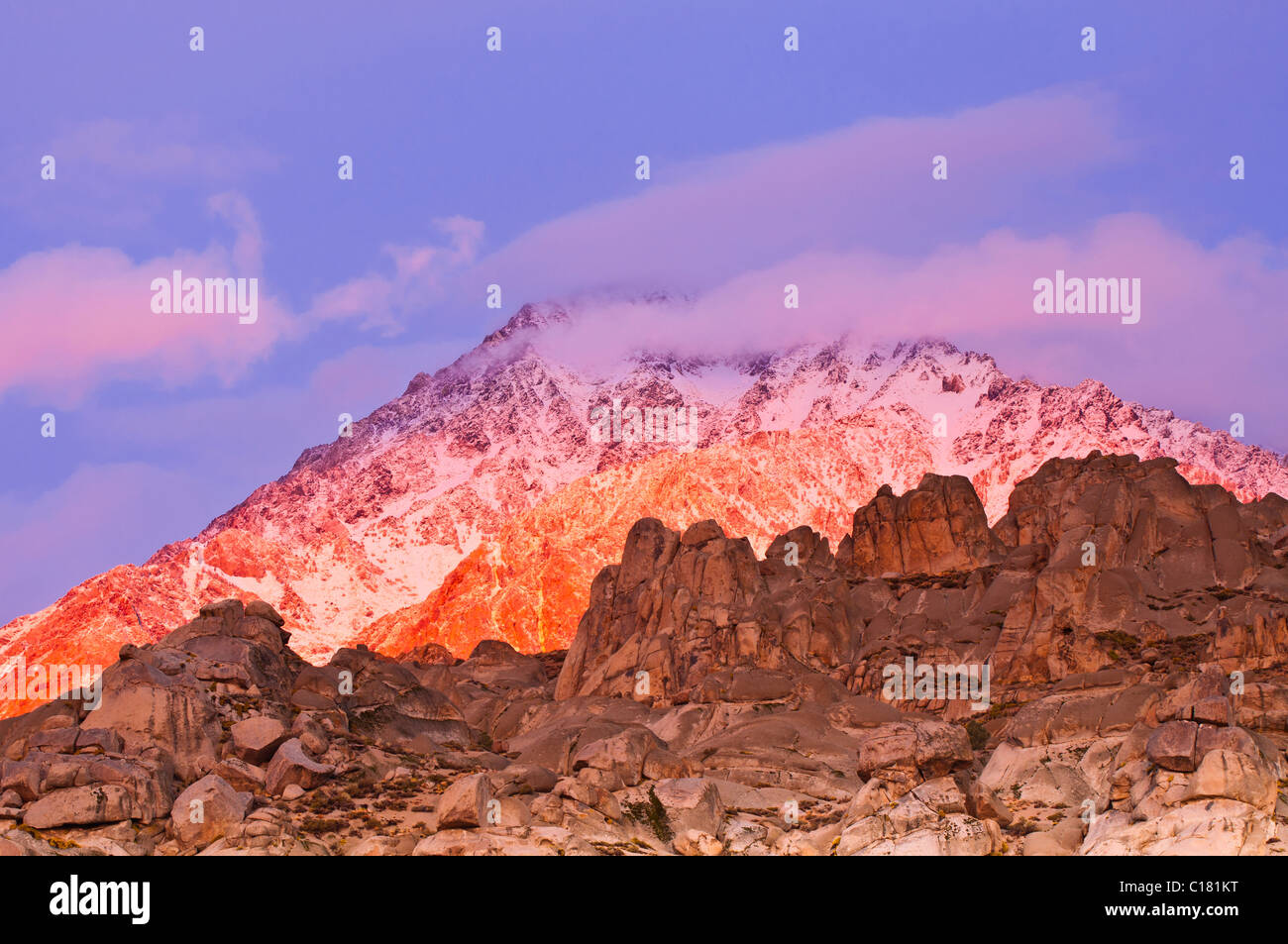 Dawn light on the Sierra crest from Buttermilk Country, Inyo National ...