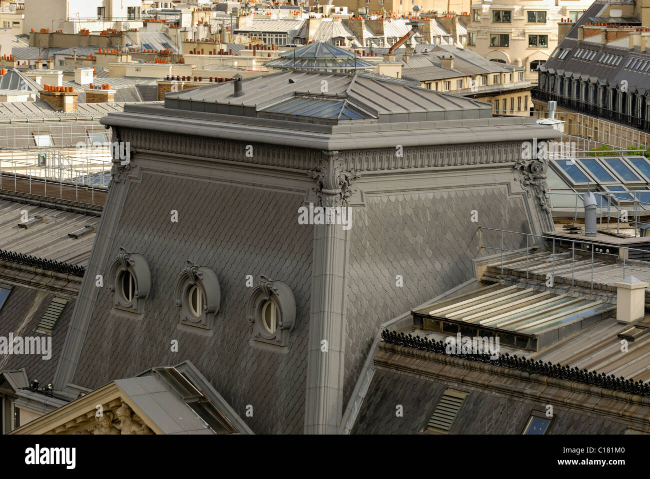 Rooftops of a Paris building and surrounding area, Paris France Stock ...