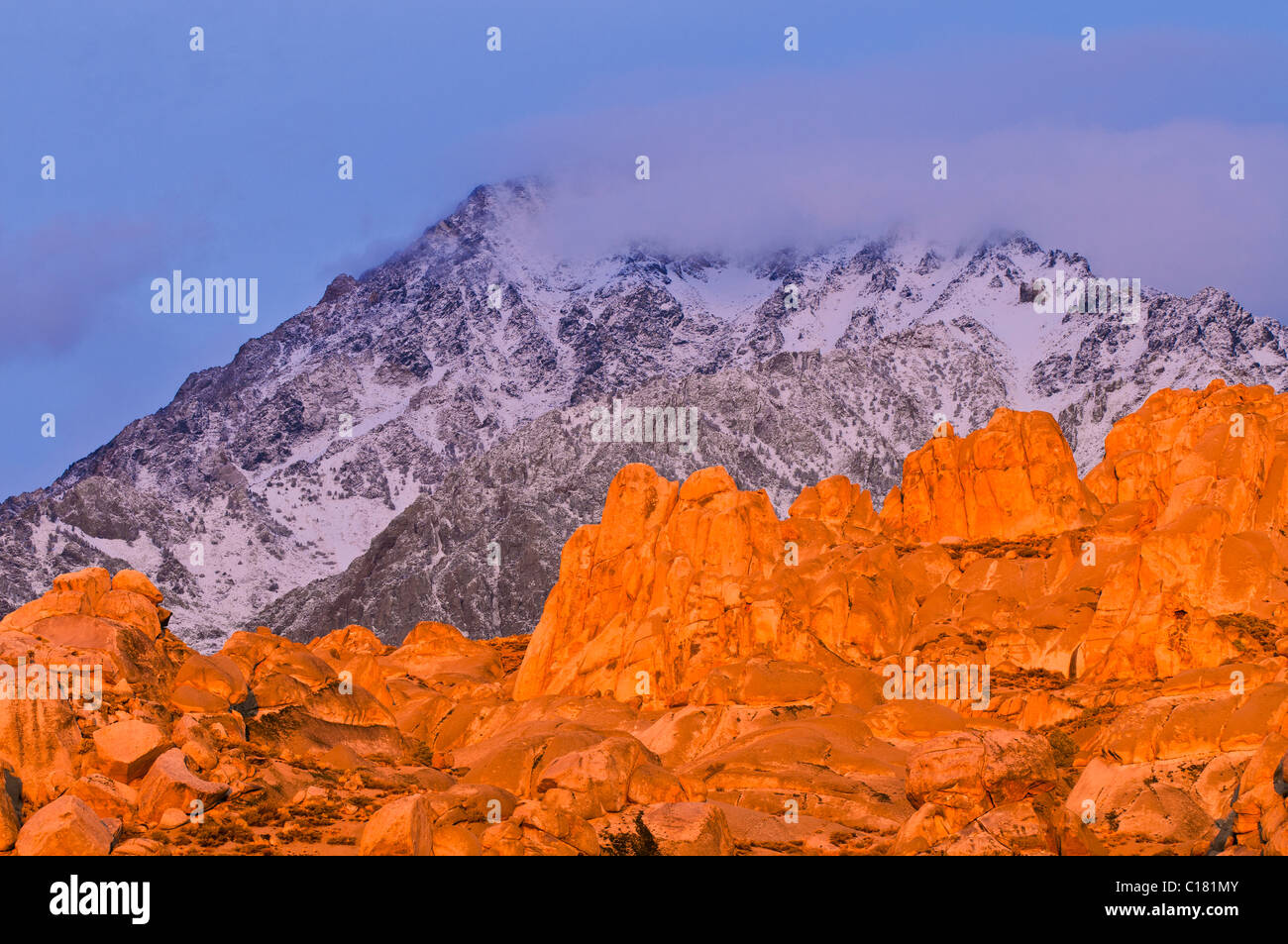 Dawn light on the Sierra crest from Buttermilk Country, Inyo National ...