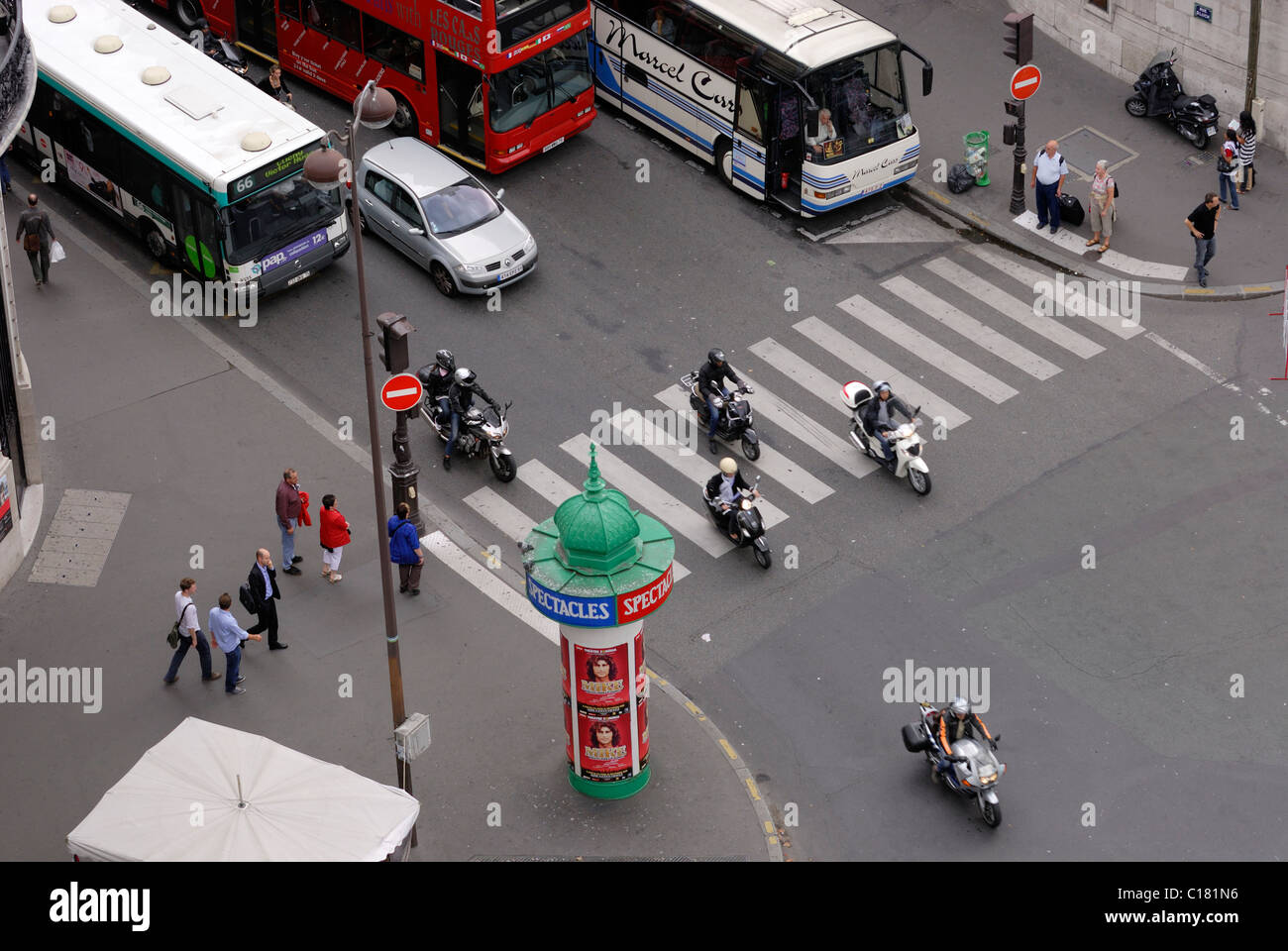 View from above of traffic at an intersection in Paris France Stock ...