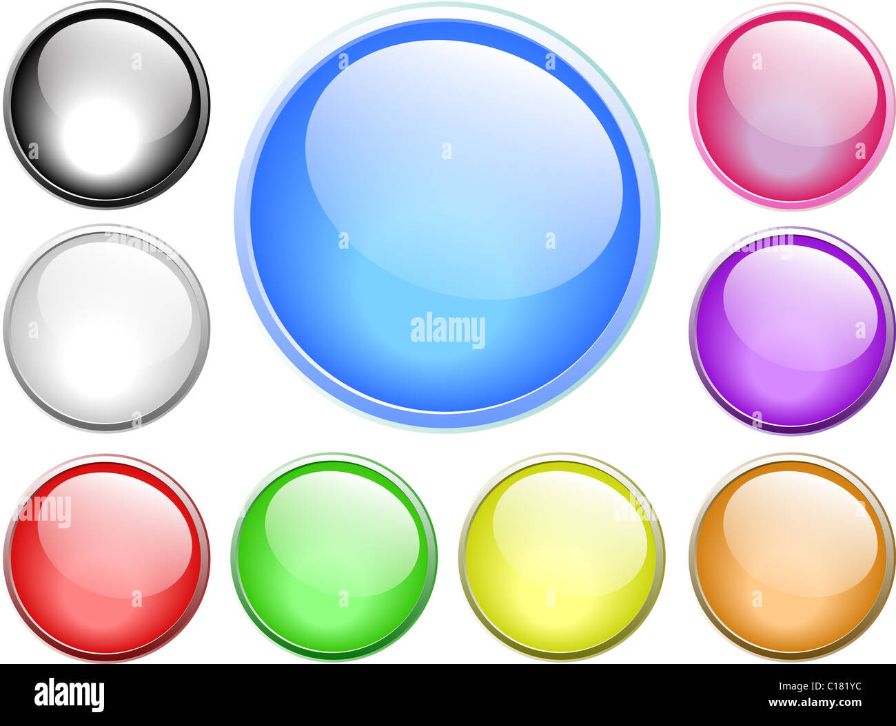 Circle buttons in various colors on white background, vector Stock ...