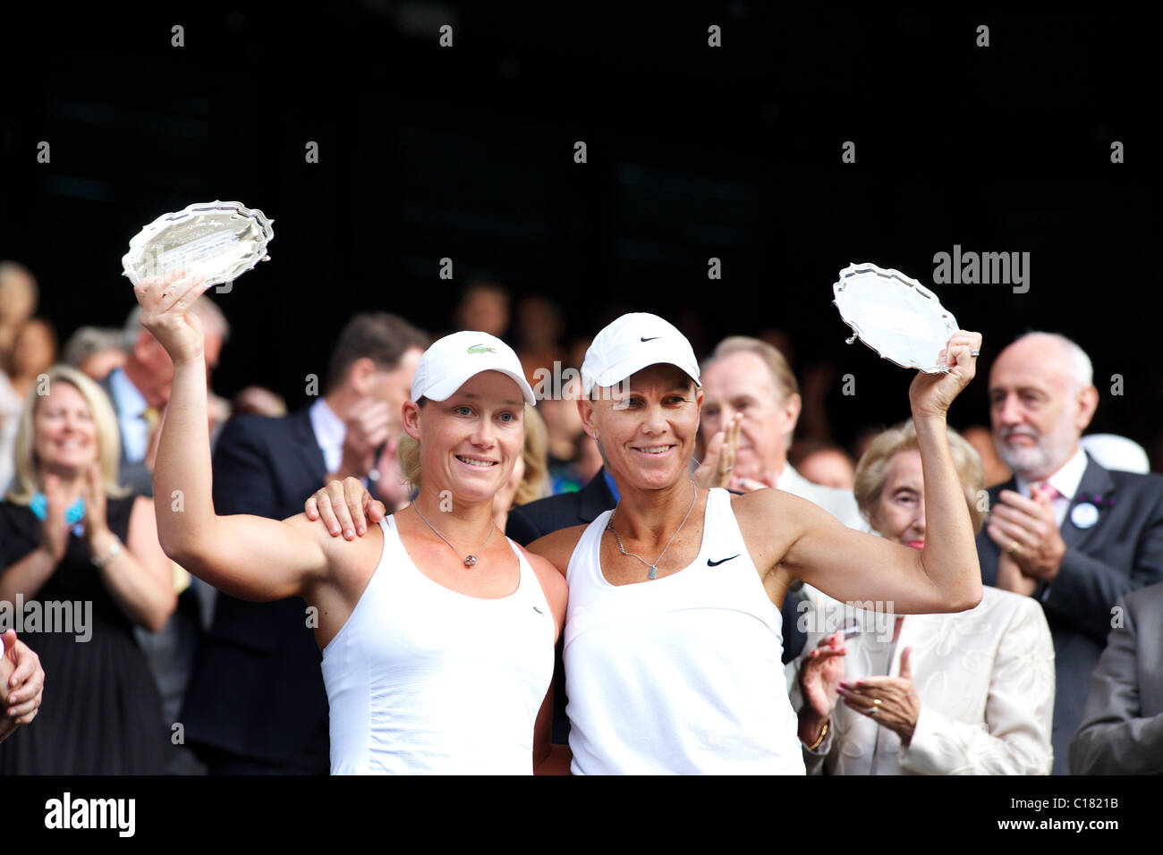 Sam Stosur (left) and Rennae Stubbs, Australia, with their runners up ...
