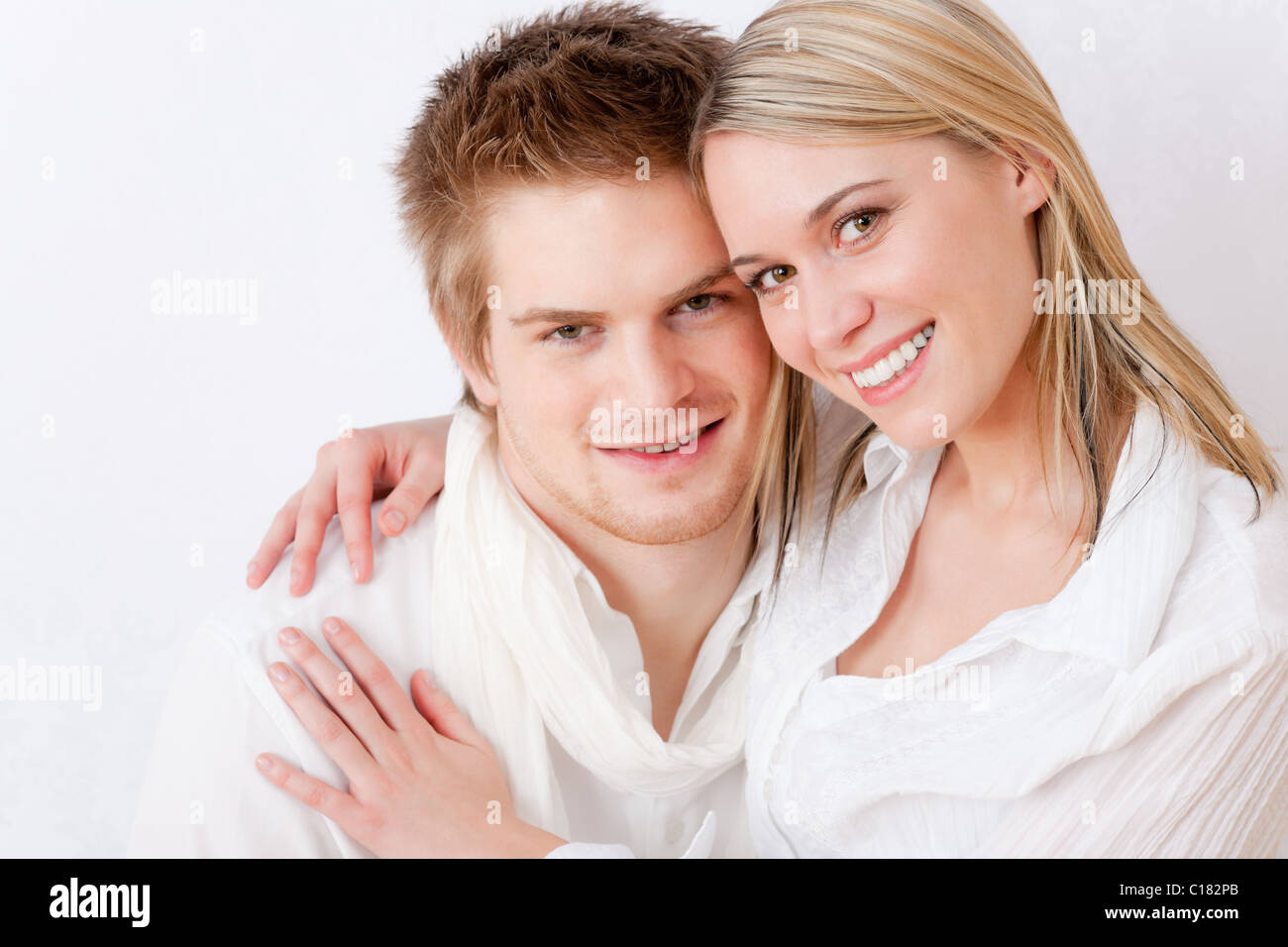 Couple in love - romantic, wear white clothes Stock Photo - Alamy