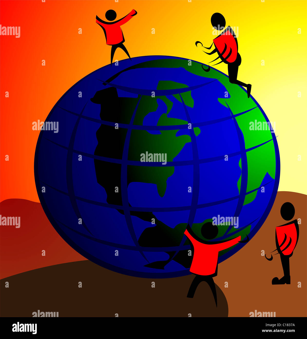 Men and globe Stock Photo - Alamy