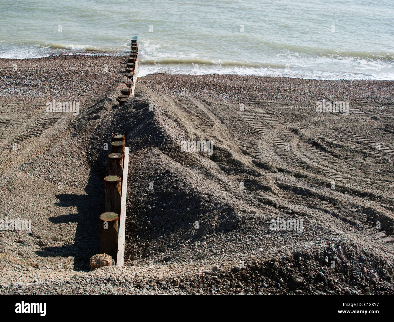 Beach erosion protection at Eastbourne in East Sussex Stock Photo - Alamy