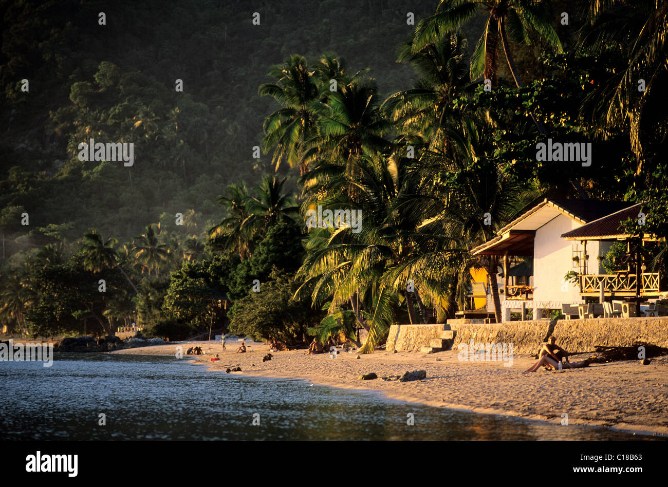 Thailand, Samui Islands archipelago, Koh Pha-Ngan Island, bungalows on ...