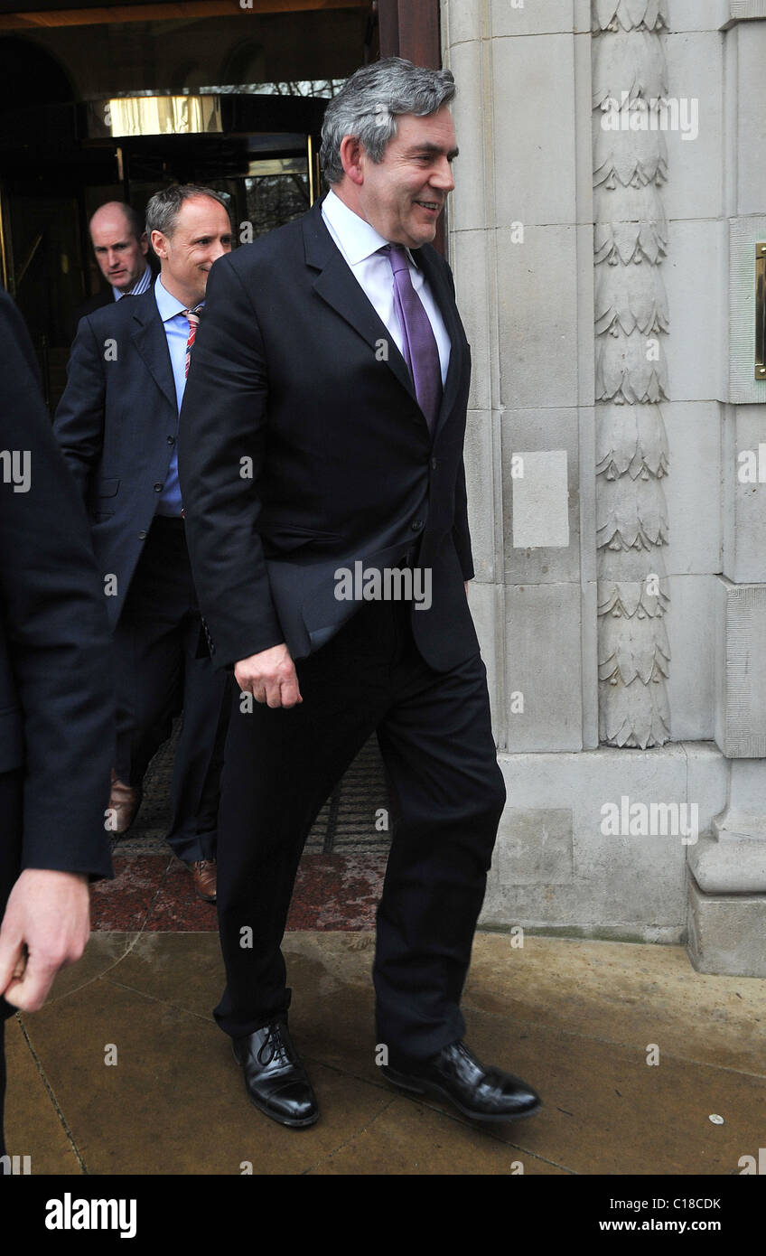 PM Gordon Brown leaves the BBC's Millbank headquarters after a radio ...