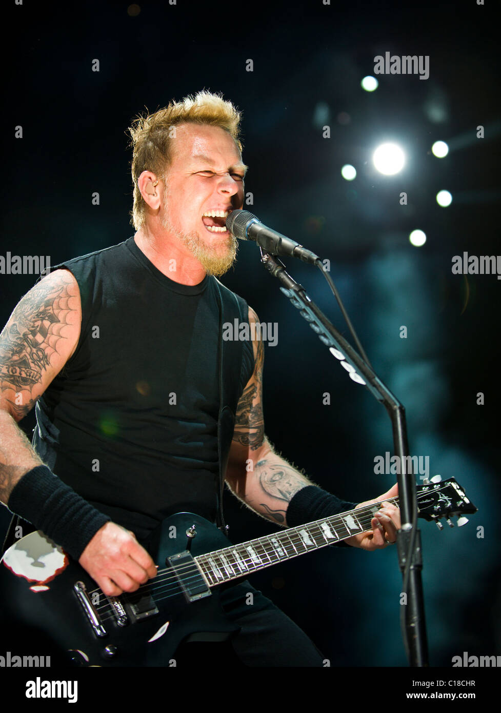 James Hetfield Metallica performing live on stage at the O2 Arena ...
