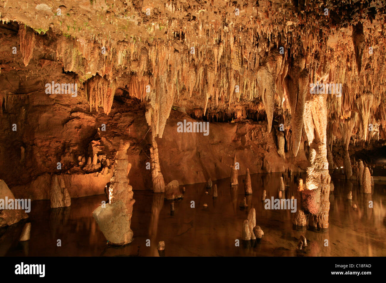 Meramec Caverns cave system with lime stone formations like stalagmites ...