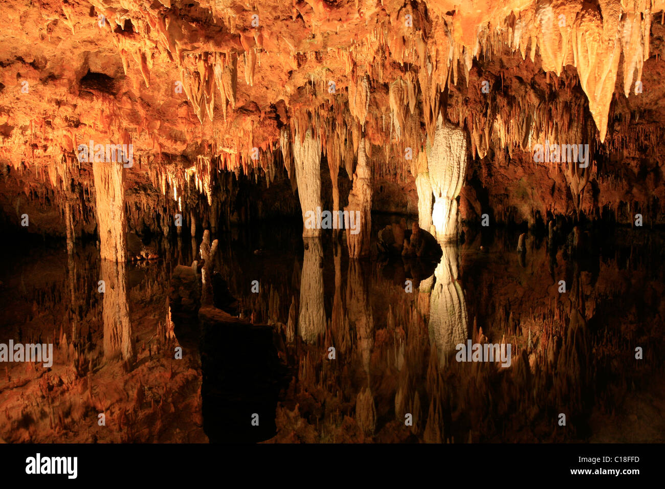 Meramec Caverns with limestone structures such as stalagmites and ...