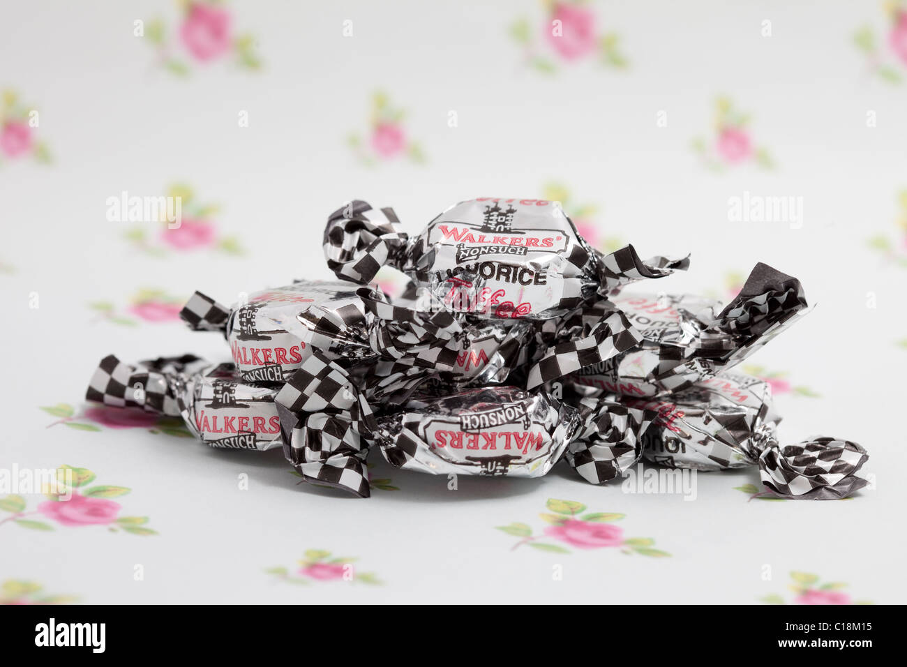 liquorice toffee sweets and candy on a paper background photographed in ...
