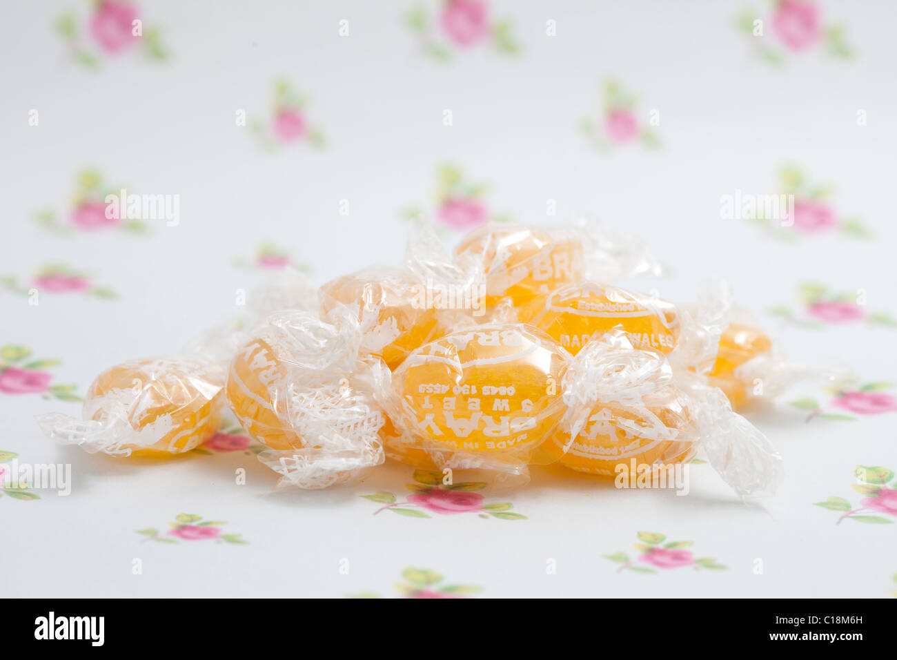 bitter lemons sweets and candy on a paper background photographed in a ...