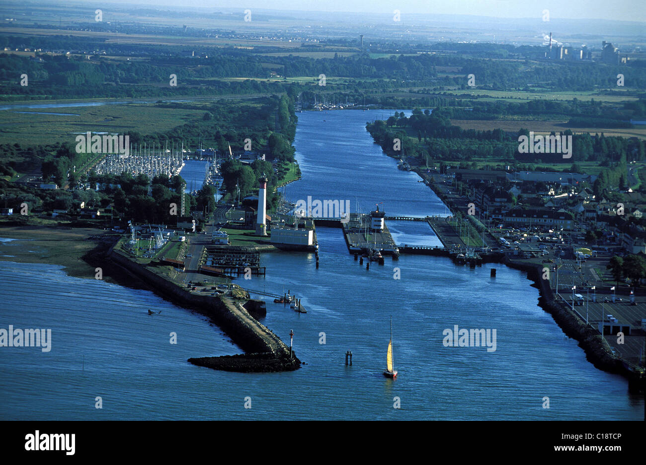 France, Calvados, Cote de Nacre, mouth of the Orne river at Ouistreham ...