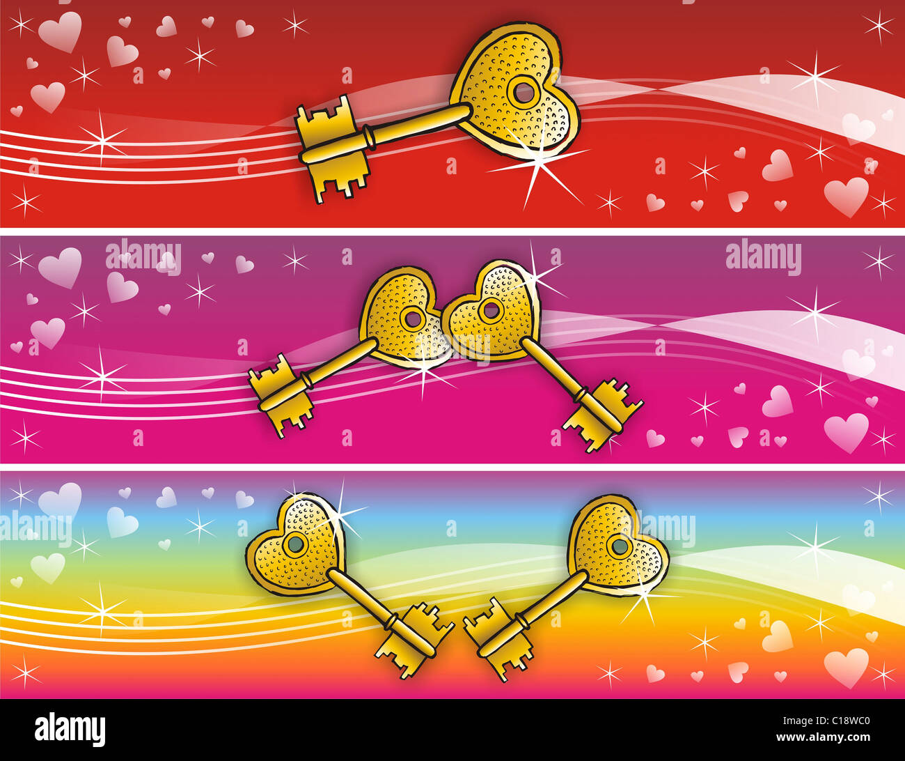 Golden heart-shaped keys over colorfull backgrounds Stock Photo - Alamy