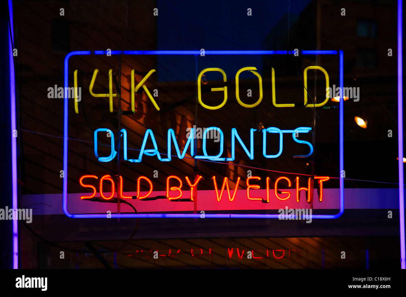 Neon sign for gold purchasing, New York City, USA, North America Stock ...