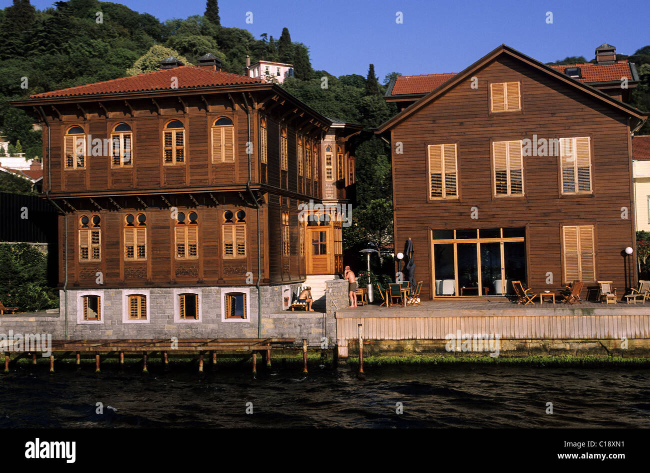 Turkey, Istanbul, Bosphorus Strait, Yali, house of wood at the bank of ...