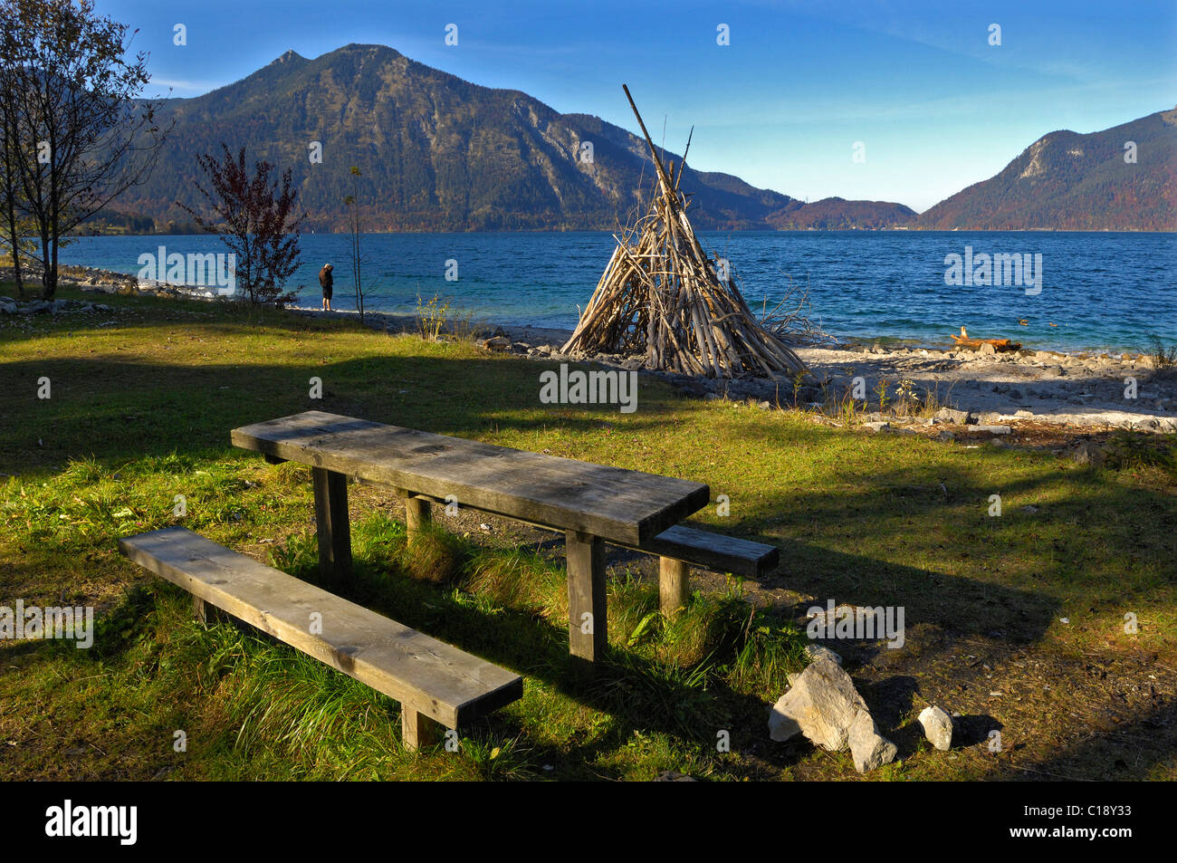 Picnic area on Walchensee Lake, Bavaria, Germany, Europe Stock Photo ...