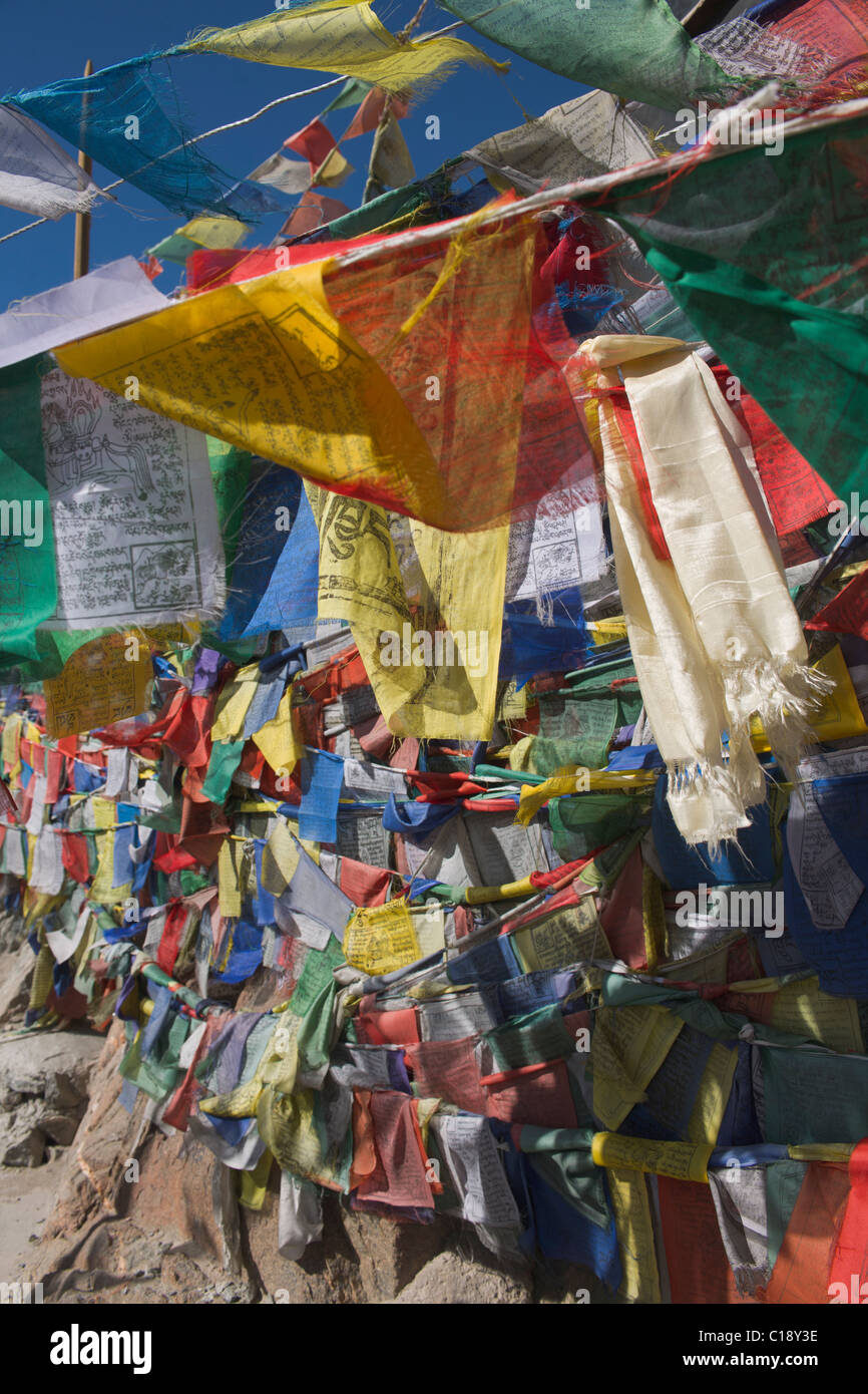 Buddhist prayer flags at Spituk Gompa, near Leh, (Ladakh) Jammu ...